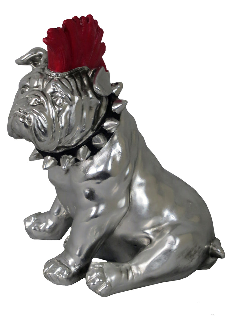 Small Silver Electroplated Sitting Bulldog with Red Mohawk Ornament ...