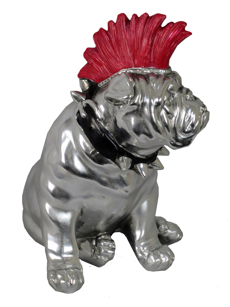 Small Silver Electroplated Sitting Bulldog with Red Mohawk Ornament ...